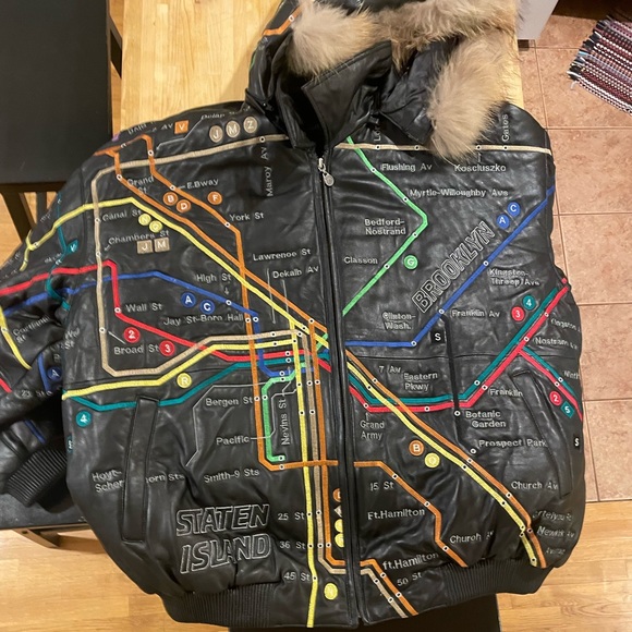 united face | Jackets & Coats | Vintage Leather Mta Nyc Subway Map ...